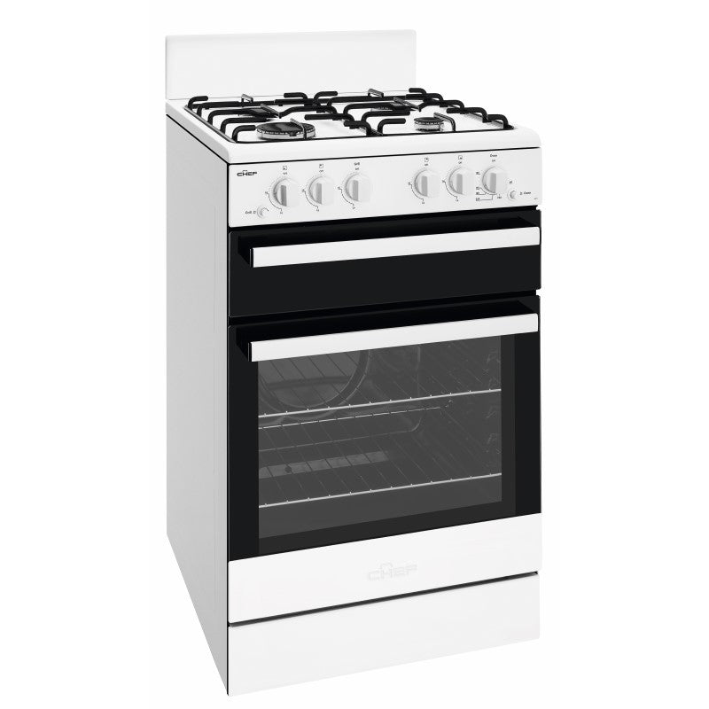 Chef 54cm Freestanding Oven with 4-Burner Gas Cooktop - White – R.T ...