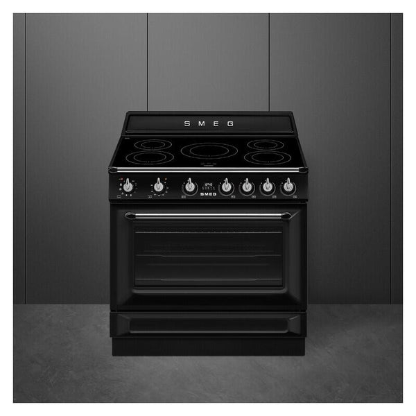 Smeg 90cm Pyrolytic Freestanding Oven with Induction Cooktop - Black ...